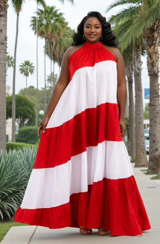 Very Demure Statement Maxi- Red/White – Ora's Closet Boutique